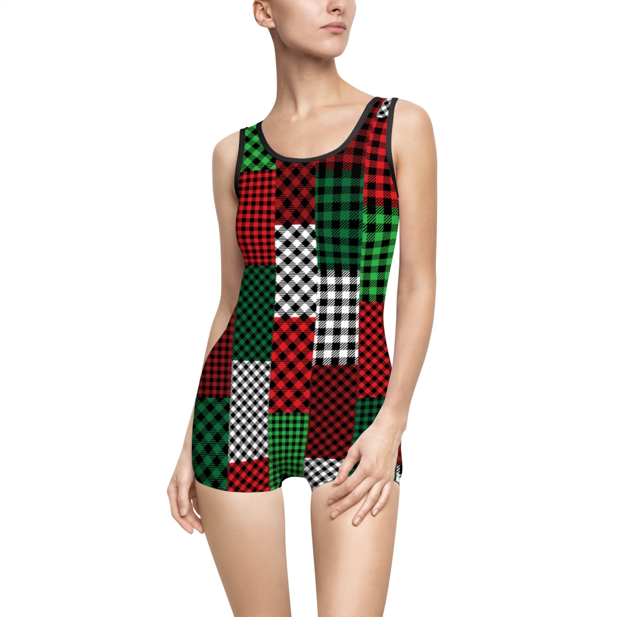 Buffalo Plaid Red White Green Quilt Look Women's Vintage Swimsuit ...